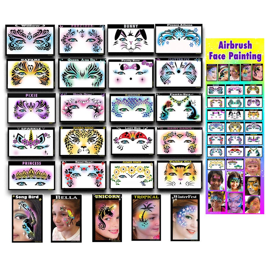 Airbrush face paint stencils, StencilEyes 25 Girl Design Package ...
